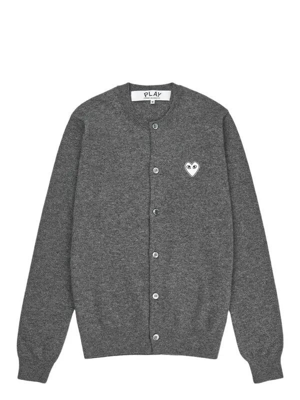 Play Comme Des Garcon Long-sleeved Knitted Cardigan With Heart Applique - Grey