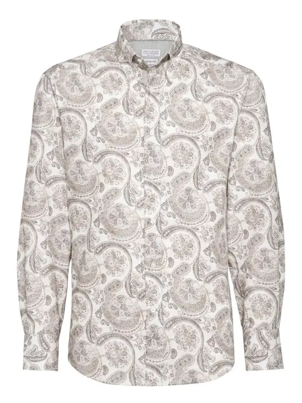 Brunello Cucinelli Paisley Printed Long Sleeved Shirt - Brown