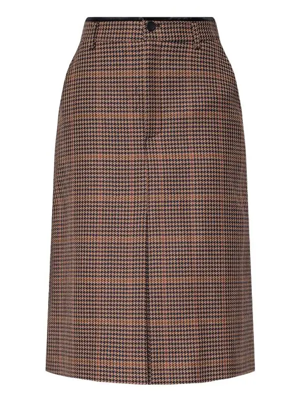 Balenciaga Houndstooth Box Pleat Skirt - Brown