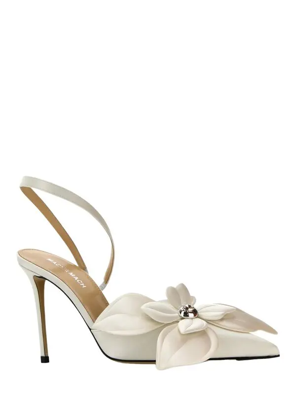 MACHMACH Mach & Mach Pointed Toe Embellished Stiletto Slingback Pumps - White