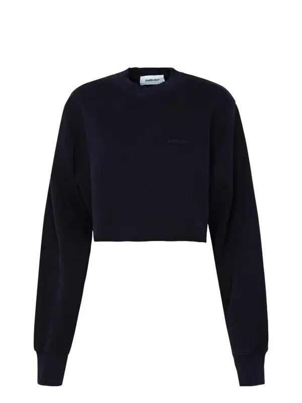 AMBUSH Logo Embroidered Crewneck Cropped Sweatshirt - Black
