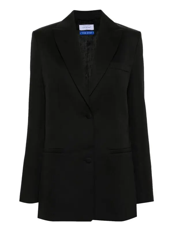 Off-White Single-breasted Virgin Wool Blazer With Embroidered Cuffs - Black