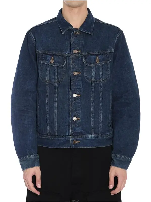 Celine Trucker Jacket In Cotton Denim - Blue