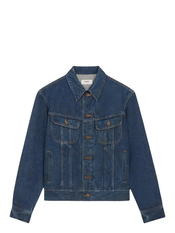 Celine Trucker Jacket In Cotton Denim - Blue