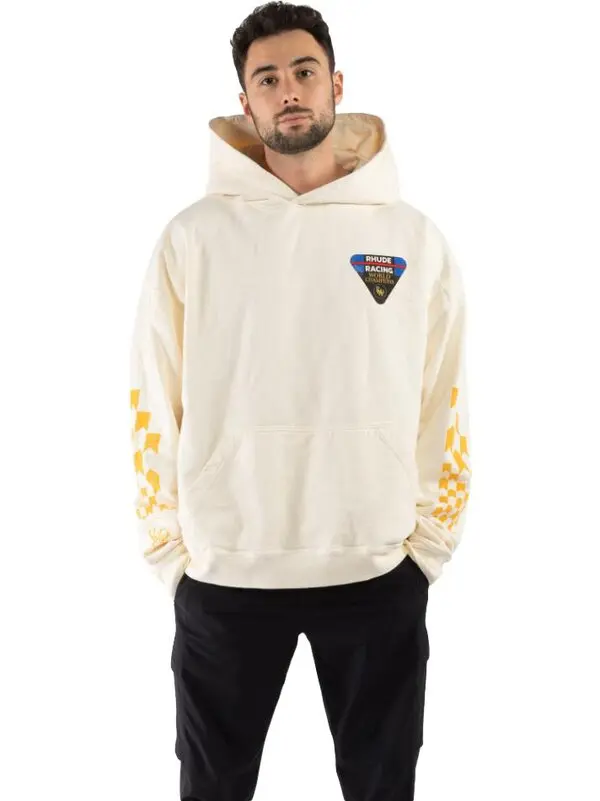 Rhude Printed Hoodie With Racing Graphics - Nude