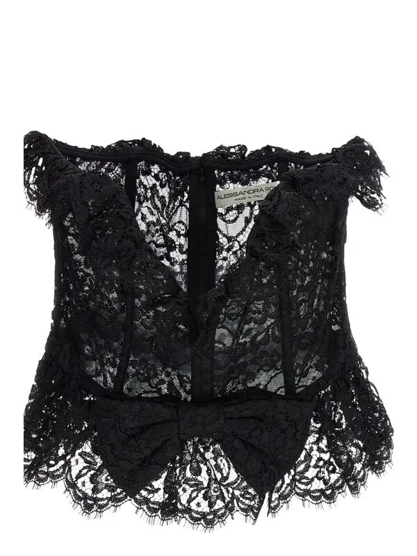 Alessandra Rich Strapless Lace Vest With Bow Detail - Black