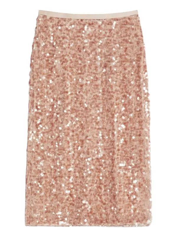 Max Mara Sequined Midi Skirt With Ribbon Waistband - Nude