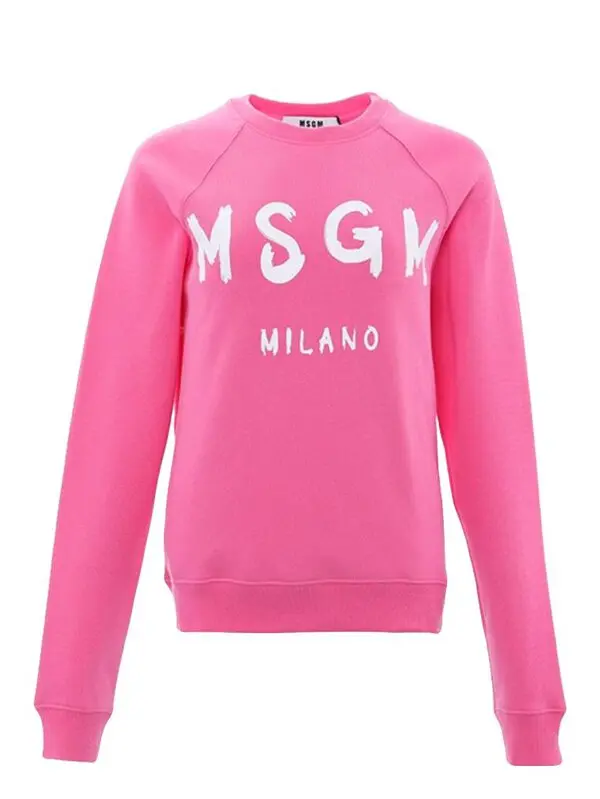 MSGM Letter Printed Round Neck Sweater - Pink