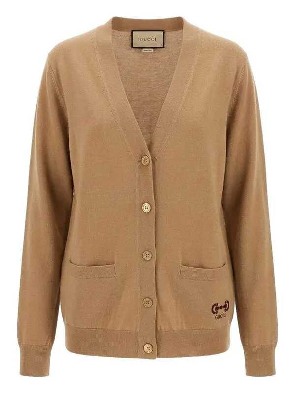 Gucci Gg Intarsia Knit Cardigan - Camel/ebony