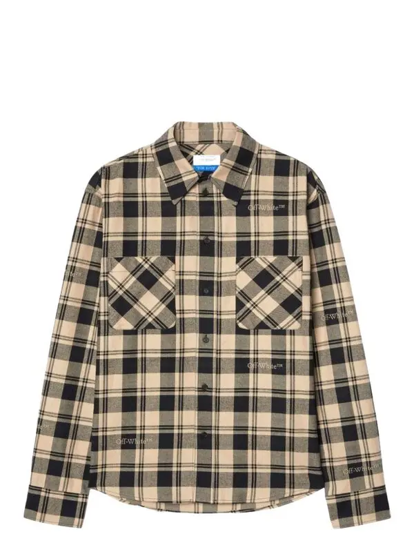 Off-White Checked Long-sleeved Shirt - Nude