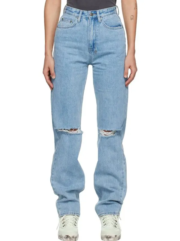 Ksubi Light Wash Distressed Straight Leg Jeans - Blue