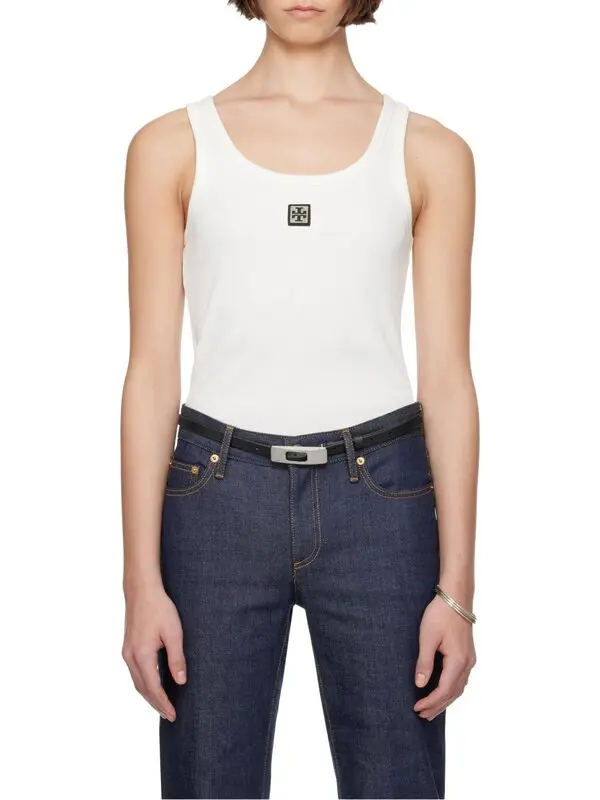 Tory Burch Scoop Neck Ribbed Tank Top - White