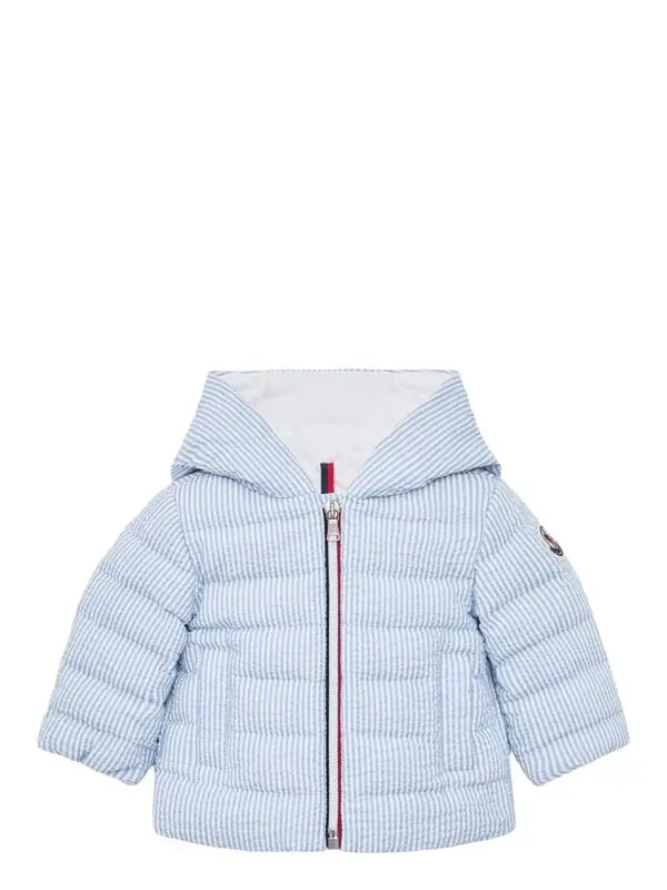 Moncler Haluk Seersucker Hooded Down Jacket - Light Blue