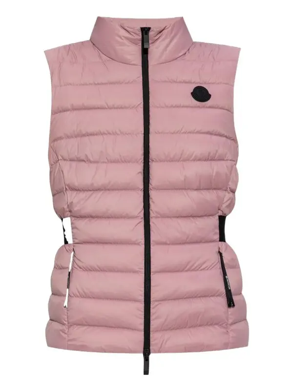 Moncler Logo Patch Zip-up Padded Vest - Pink