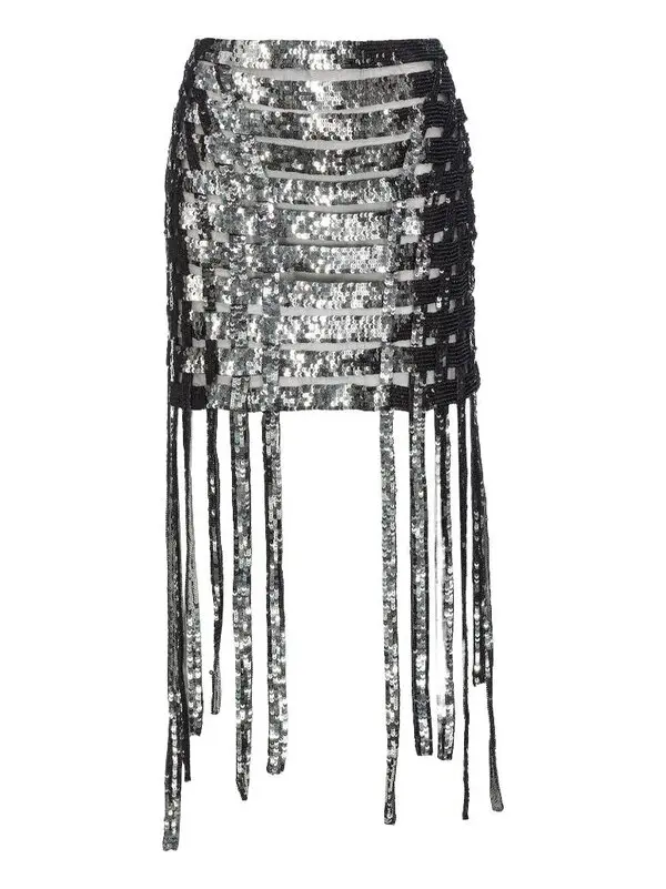 Pinko Sequined Gladiator Skirt With Fringe Detailing - Black