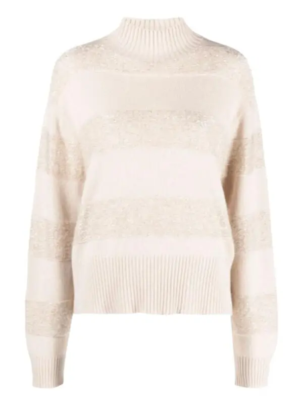 Brunello Cucinelli Striped Roll Neck Knitted Jumper - Desert Yellow