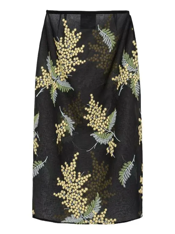 Prada Embroidered Organza Midi-skirt - Black