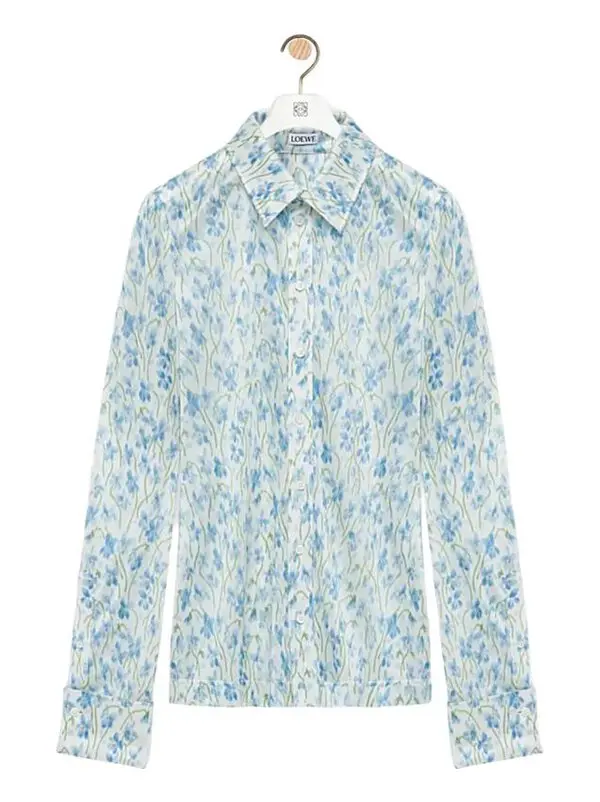 Loewe Satin Jersey Shirt With Lapel Collar - White/blue