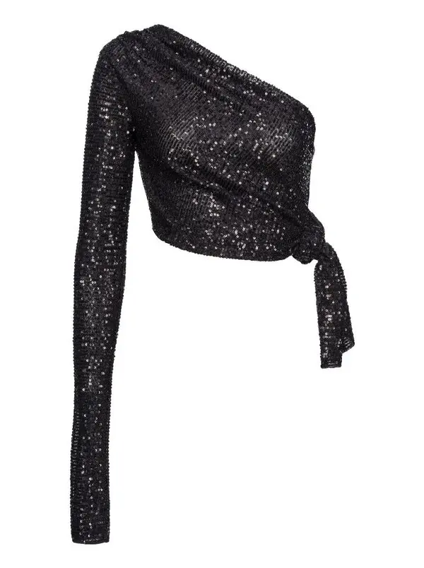 Pinko One-shoulder Sequin Embellished Top - Black