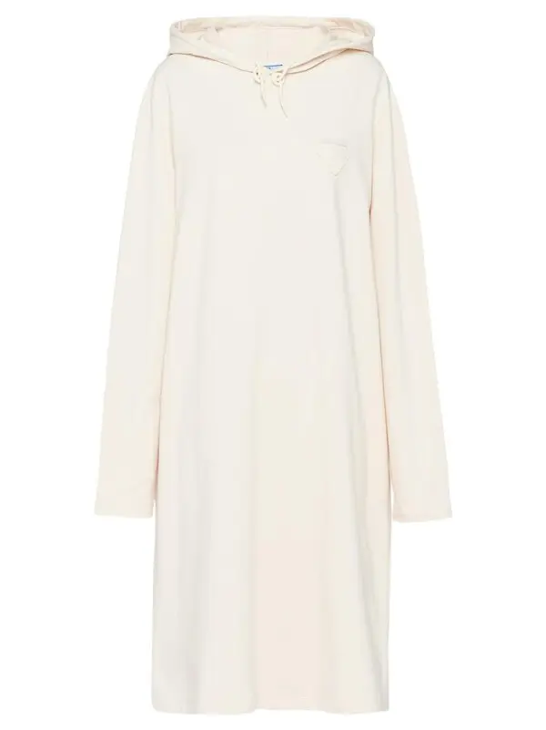 Prada Triangle-logo Drawstring Hoodie Dress - Neutral Color