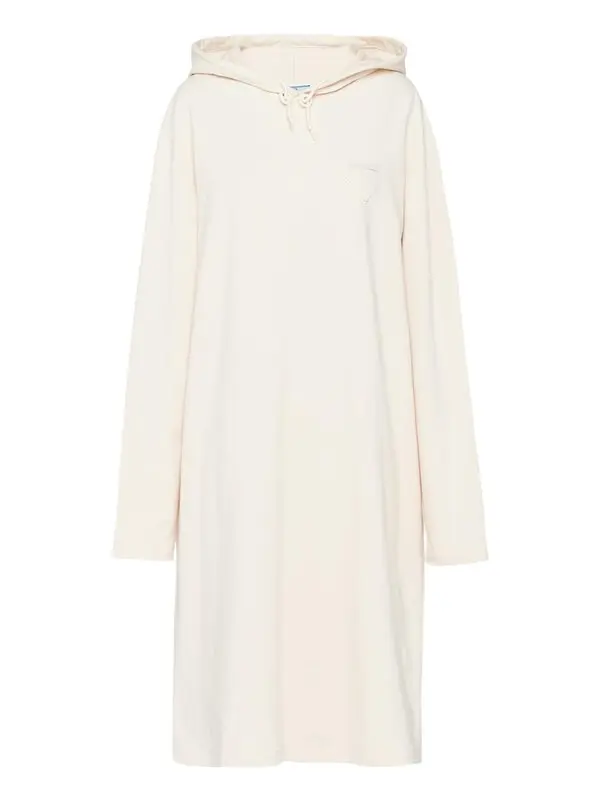 Prada Triangle-logo Drawstring Hoodie Dress - Neutral