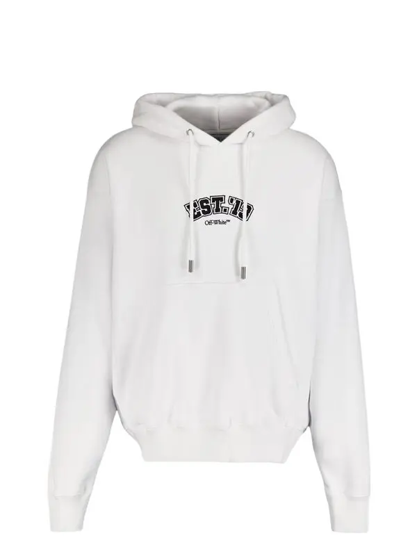 Off-White Cotton Hoodie With Graphic Prints - White
