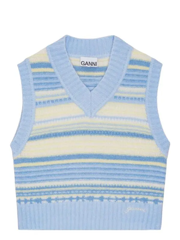 GANNI Striped Knit Vest - Blue