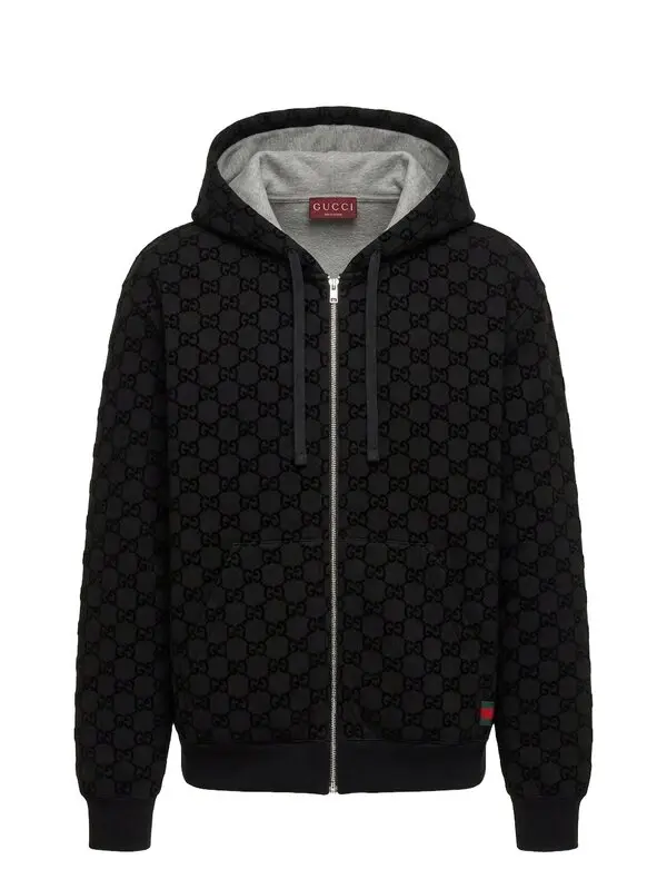 Gucci Printed Jersey Zip Sweatshirt - Black