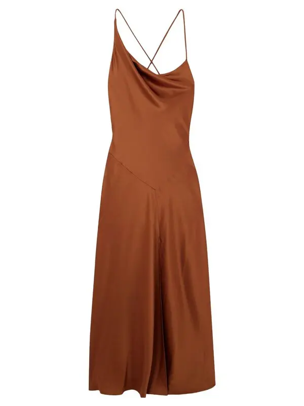 Polo Ralph Lauren Cowl Neck Spaghetti Strap Dress With Back Tie - Brown