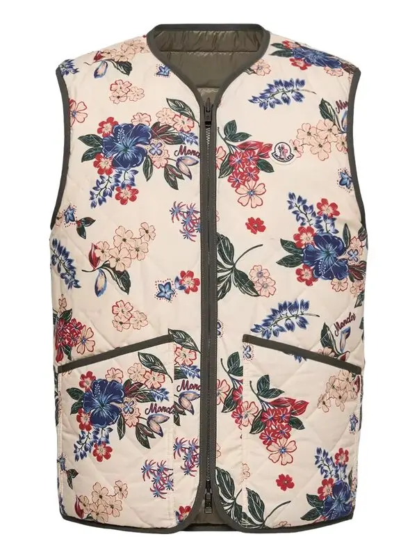 Moncler Reversible Floral Down Vest - White/green