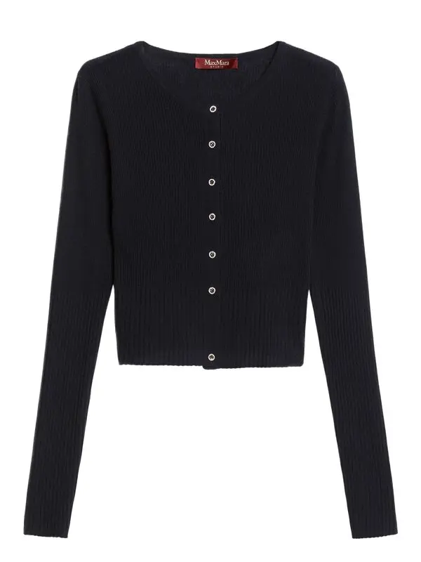 Max Mara Cropped Cardigan With Logo And Round Neck - Blue