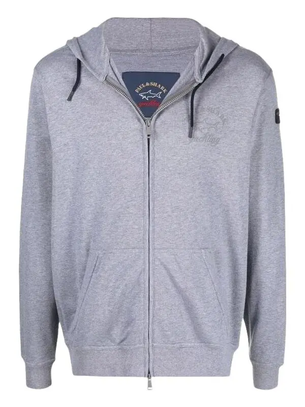 Paul & Shark Logo Print Zip-up Hoodie - Black