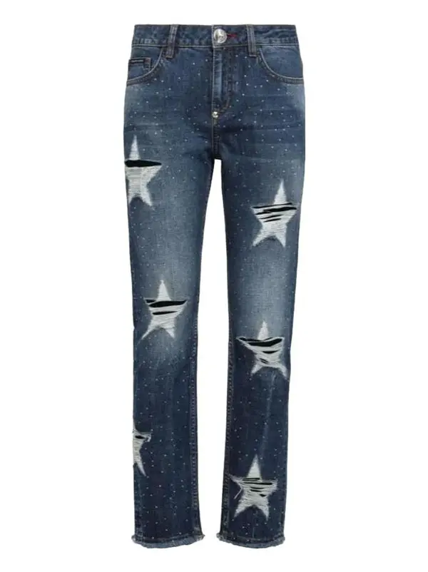Philipp Plein Embellished Star Detail Jeans - Blue