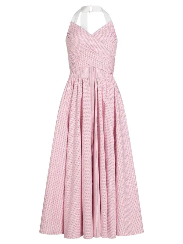 PATOU Striped Halterneck Maxi Dress - Primrose Pink Stripe