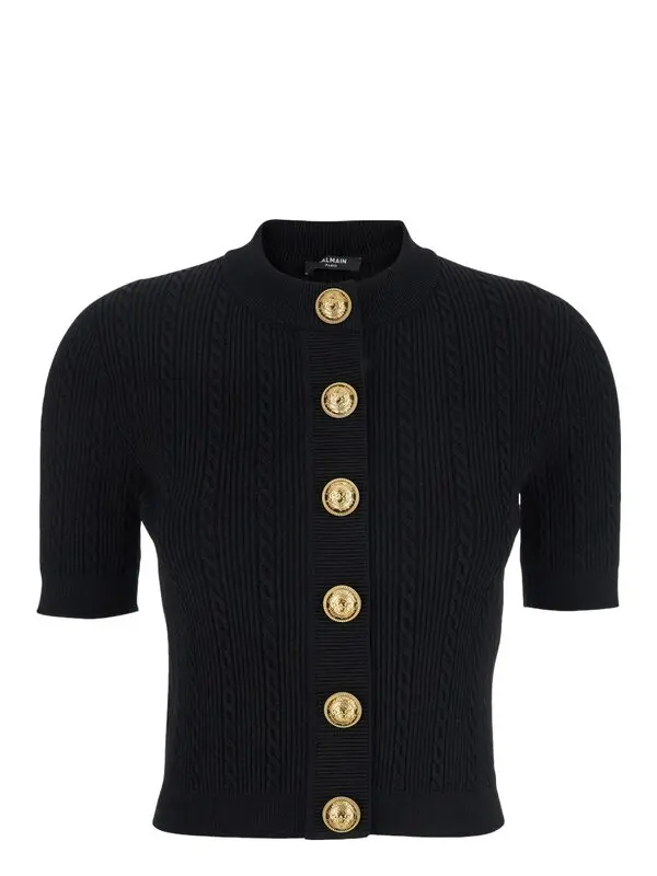 Balmain Button Embellished Knitted Cardigan - Black