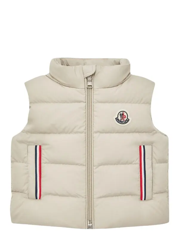 Moncler Padded Vest With Tricolor Trim - Light Beige