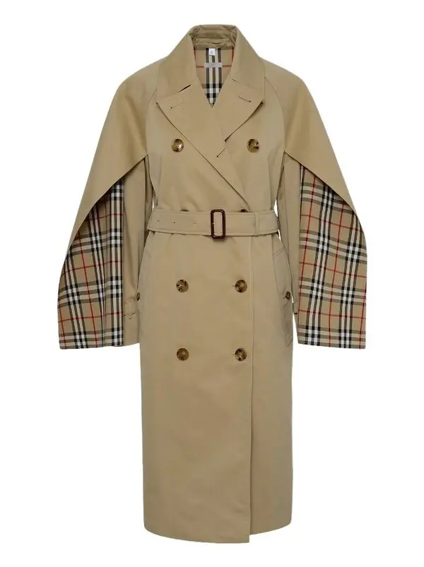 Burberry Double-breasted Belted Coat With Signature Check Details - Brown