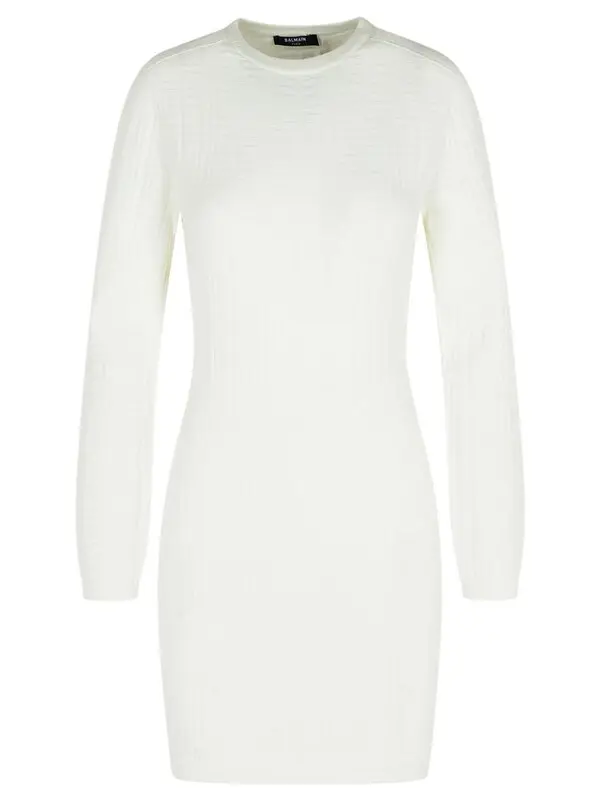 Balmain Monogram Knitted Mini Dress - White