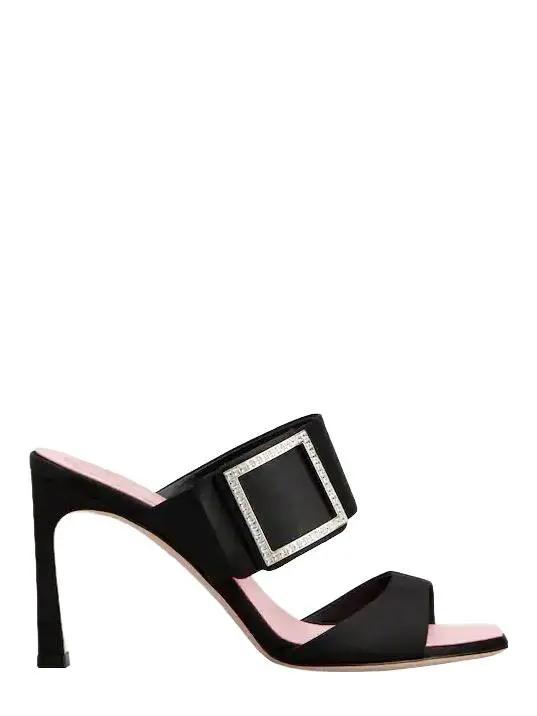 ROGER VIVIER Trompette Satin Mules With Crystal Buckle - Black