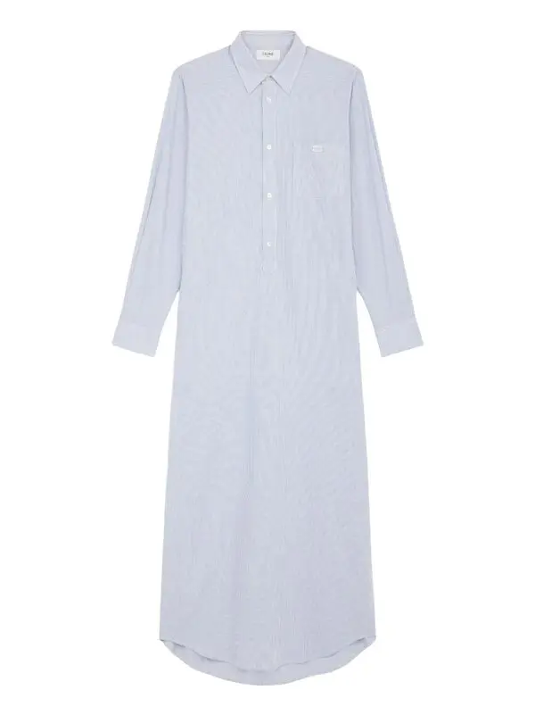 Celine Long Striped Cotton Shirt Dress - Chalk White/blue