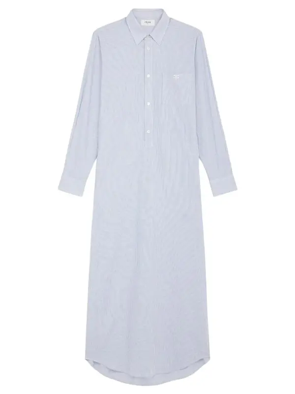 Celine Long Striped Cotton Shirt Dress - No