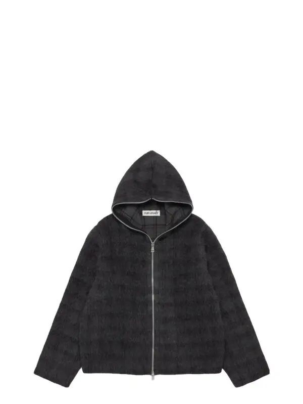Our Legacy Full Zip Check-pattern Hoodie - Black