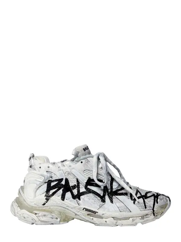 Balenciaga Runner Lace-up Sneakers With Side Logo Print - White/black