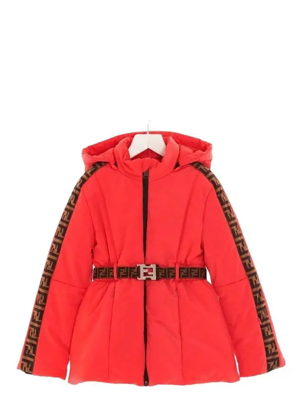 Fendi Padded Monogram Print Jacket With Belt - Red