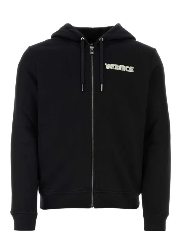 Versace Zip-up Drawstring Hoodie - Black