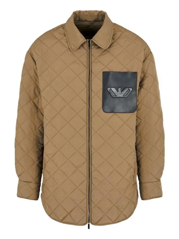 Emporio Armani Quilted Logo-embossed Jacket - Brown