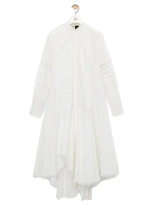 Loewe Cotton Shirt Dress With Lace Details - White