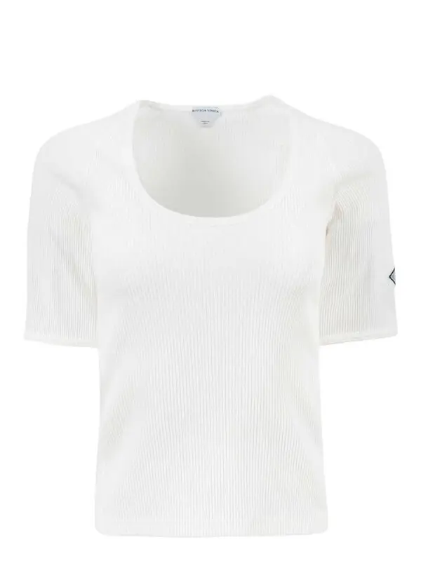 Bottega Veneta Ribbed T-shirt With Embroidered Logo - Chalk