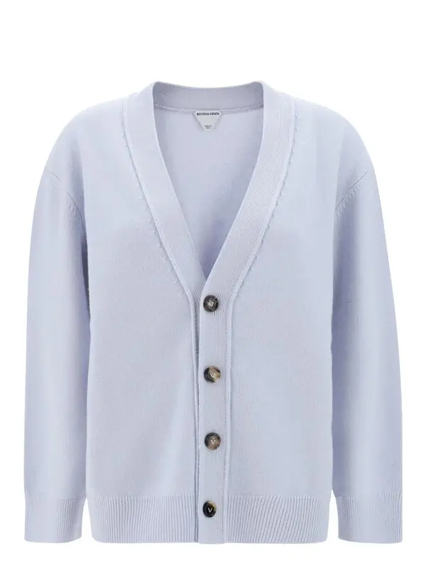Bottega Veneta Relaxed Fit Cardigan With Intreciato Leather Patch Details - White