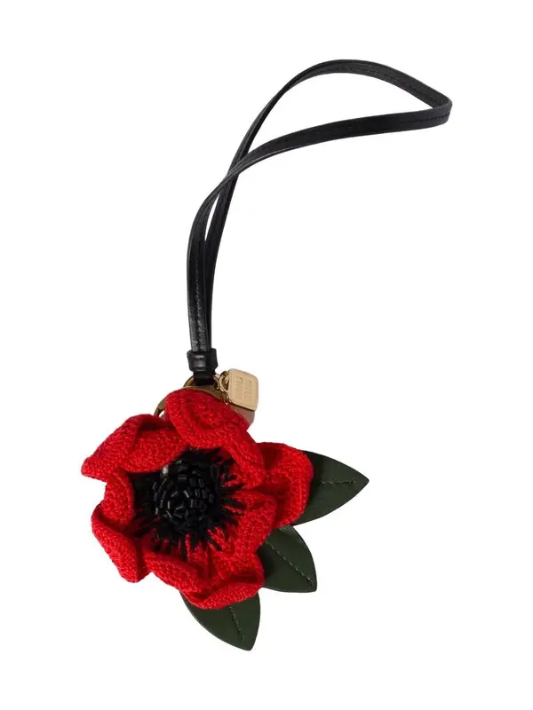 Miu Miu Crocheted Floral Appliqué Key Holder - Red